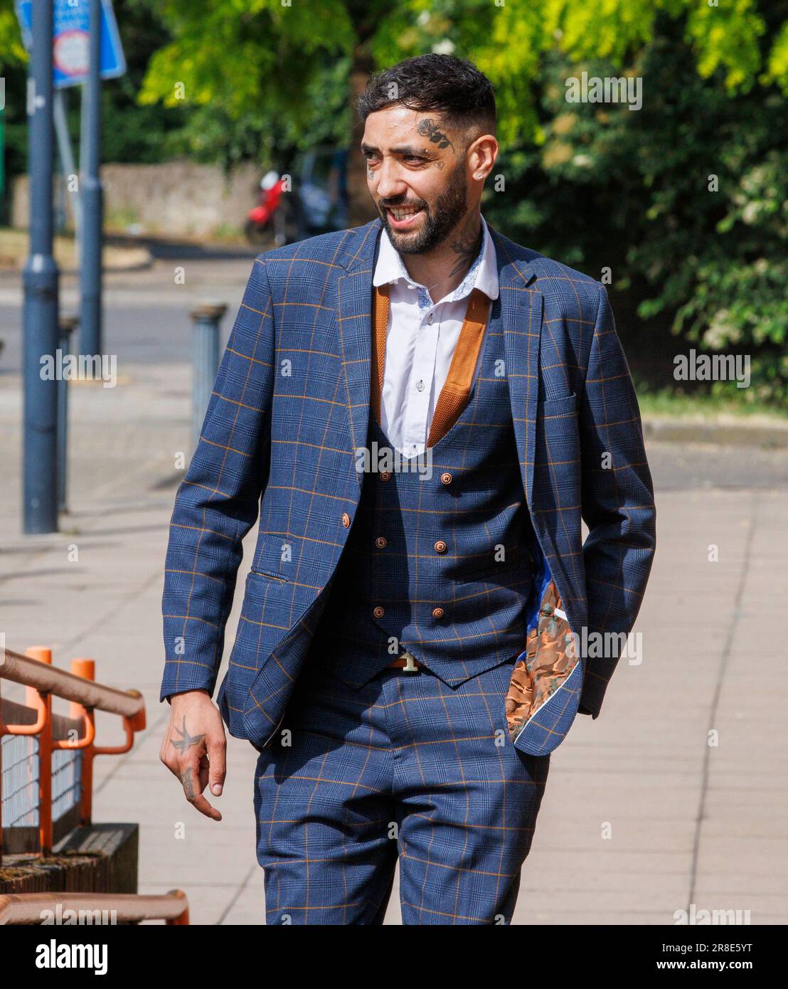 Man United fan, James White, arrives at Court in London. He wore a T shirt with 97 Not Enough ...
