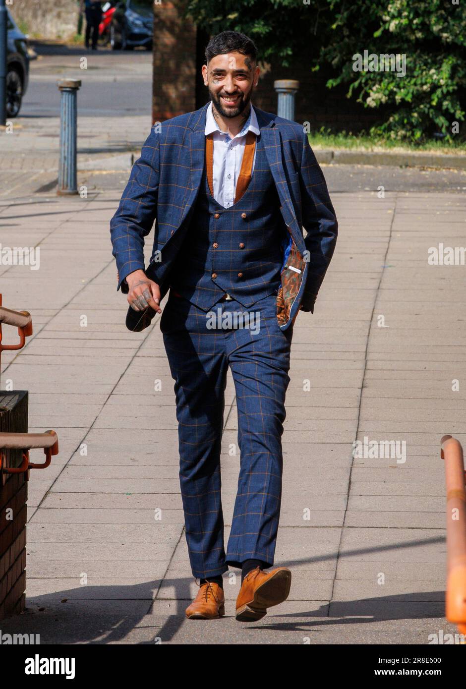 Man United fan, James White, arrives at Court in London. He wore a T ...