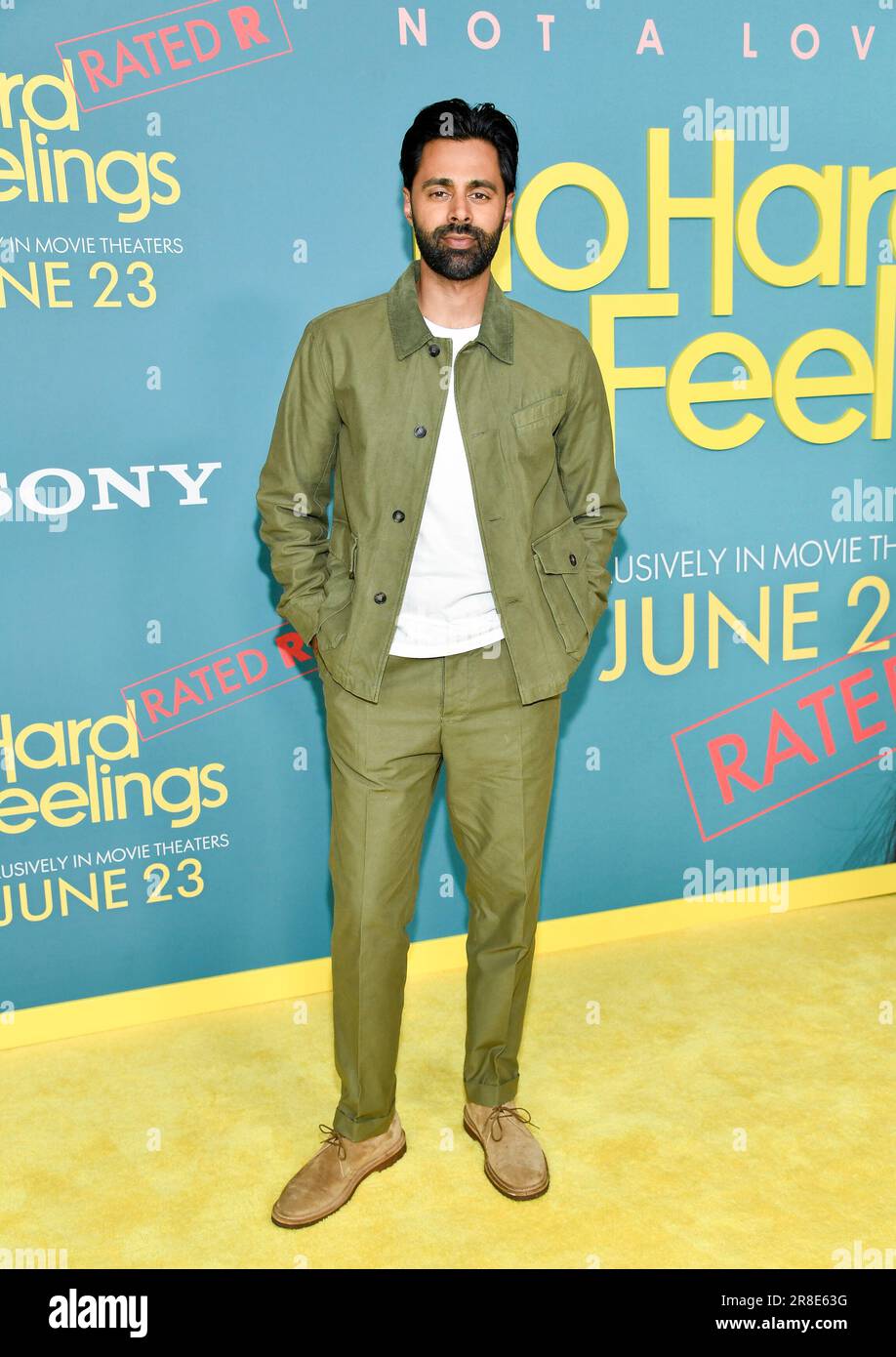 Hasan Minhaj attends the premiere for "No Hard Feelings" at AMC Lincoln ...