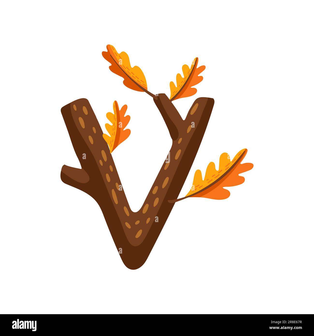 V letter autumn font ABC, typeset or typeface of autumn tree branches ...