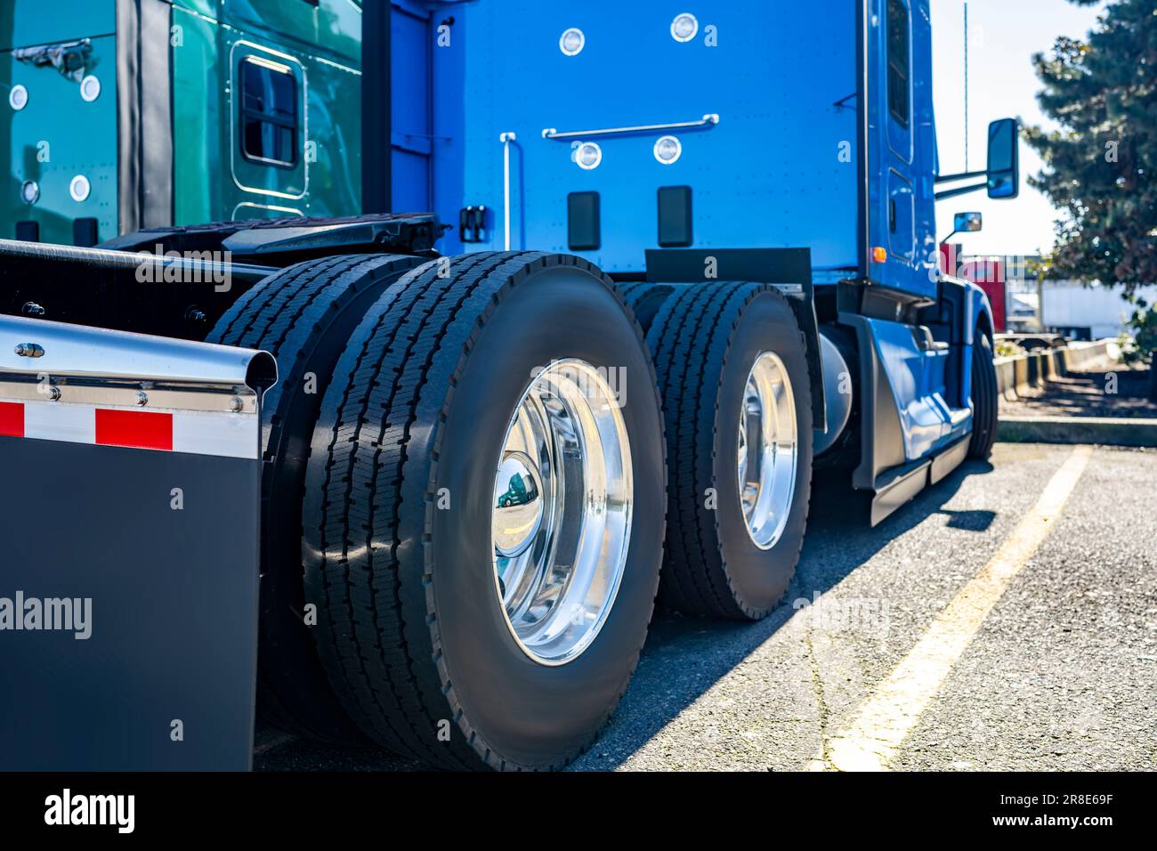 Industrial standard blue big rig semi truck tractor with new wheels ...
