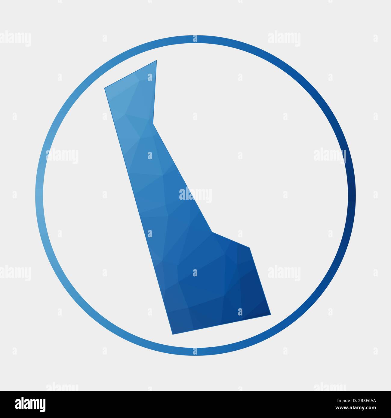Delaware icon. Polygonal map of the US state in gradient ring. Round ...