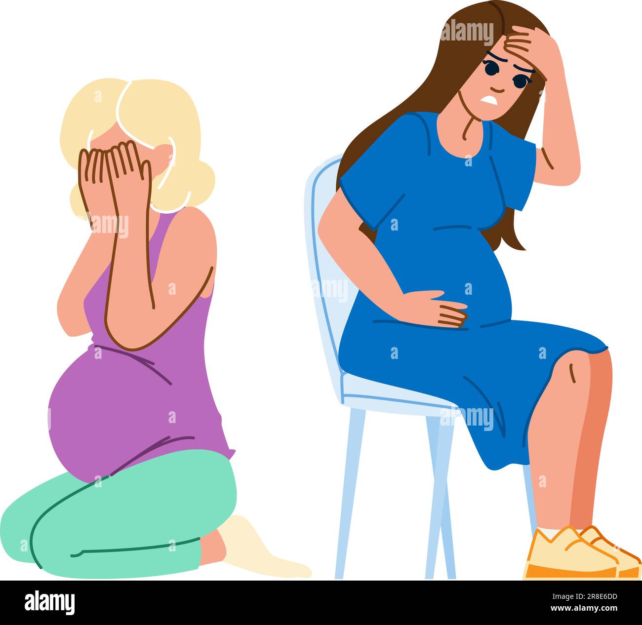 stress pregnancy vector. woman pain, tired sad, headache mother ...