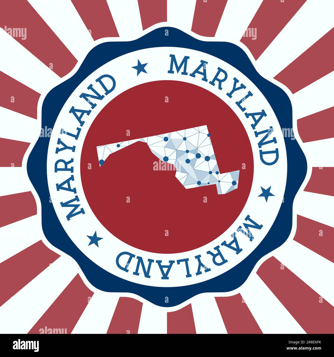 Maryland Badge. Round logo of US state with triangular mesh map and ...