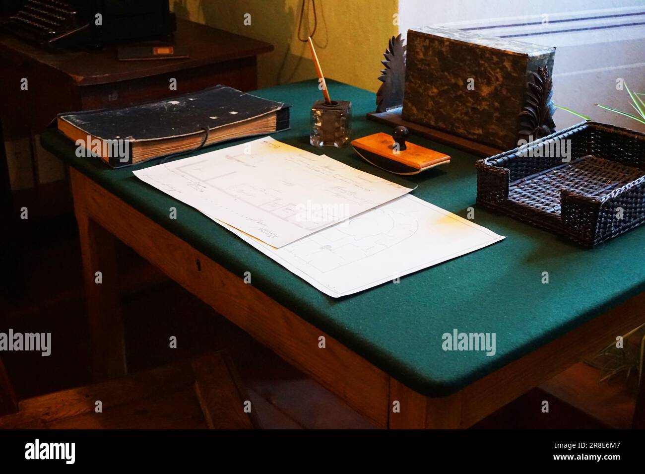 old office table as very nice history background Stock Photo - Alamy