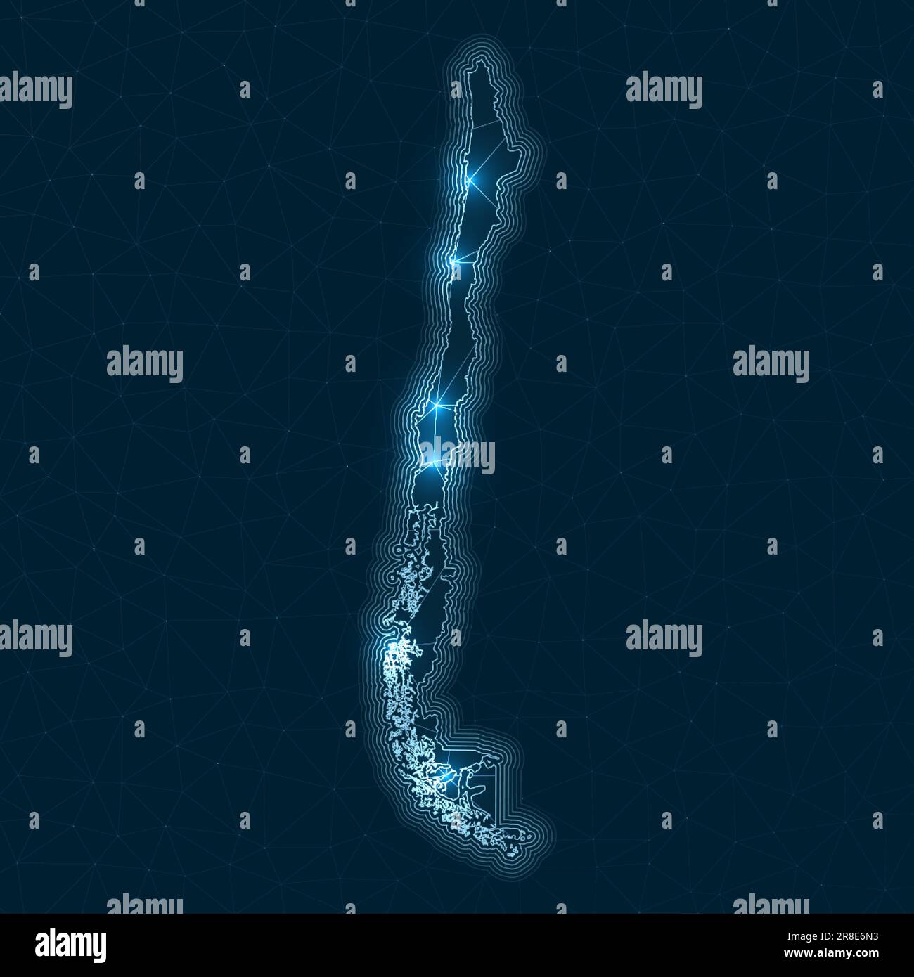 Chile network map. Abstract geometric map of the country. Digital ...