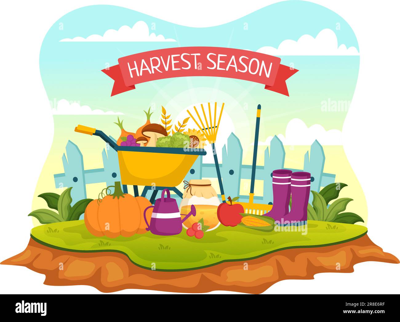 Harvest Season Vector Illustration with Autumn of Pumpkins and Seasonal ...
