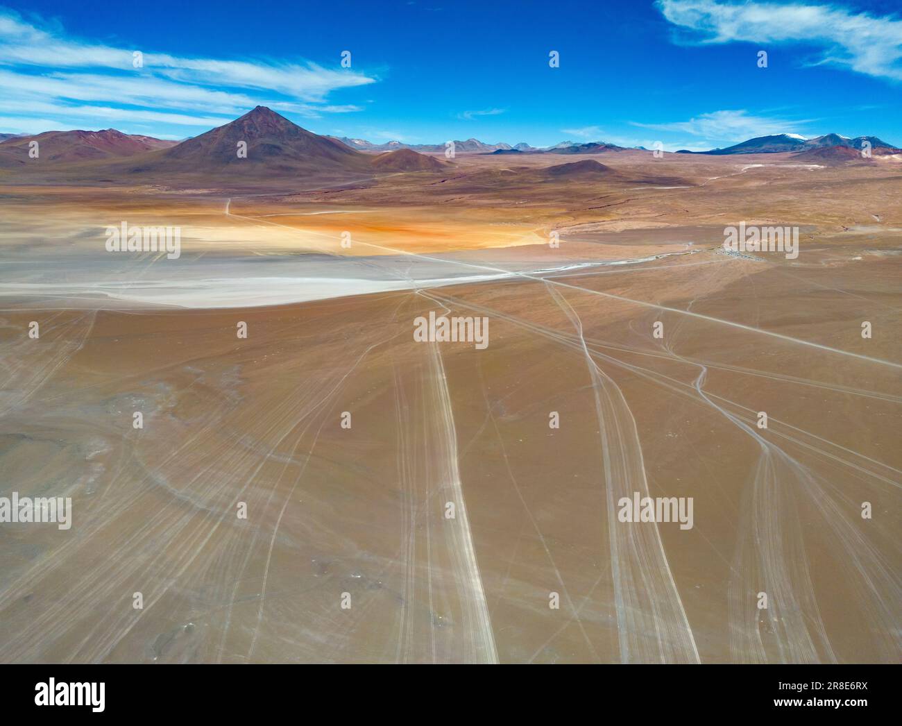 Aerial view of Laguna Colorada, famous natural sight while traveling ...