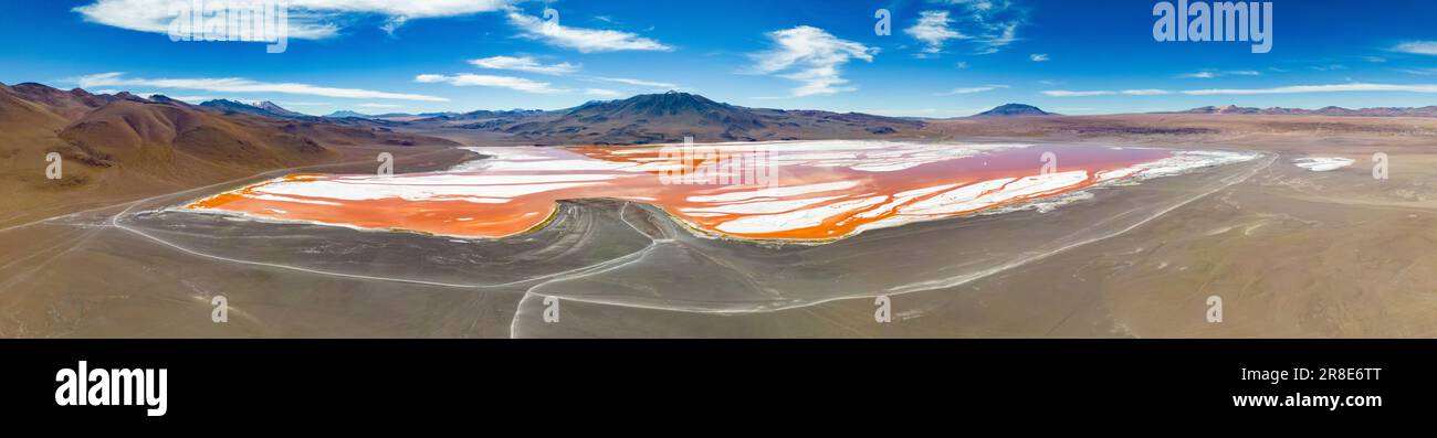 Aerial view of Laguna Colorada, famous natural sight while traveling ...