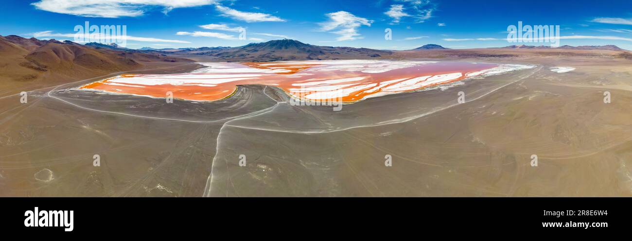 Aerial view of Laguna Colorada, famous natural sight while traveling ...