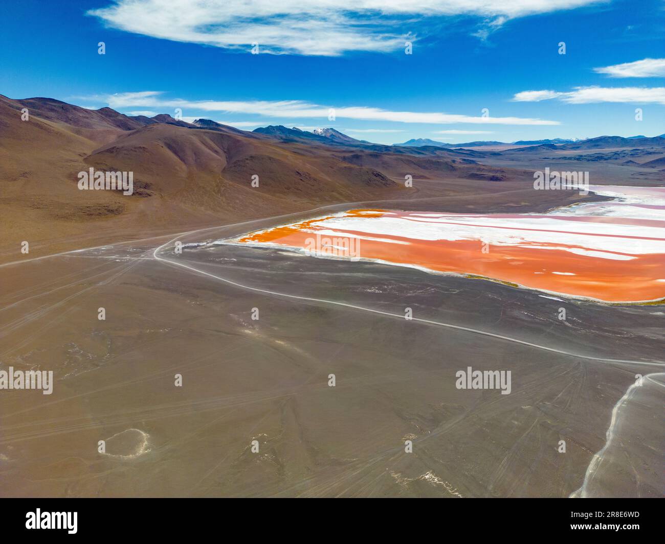 Aerial view of Laguna Colorada, famous natural sight while traveling ...