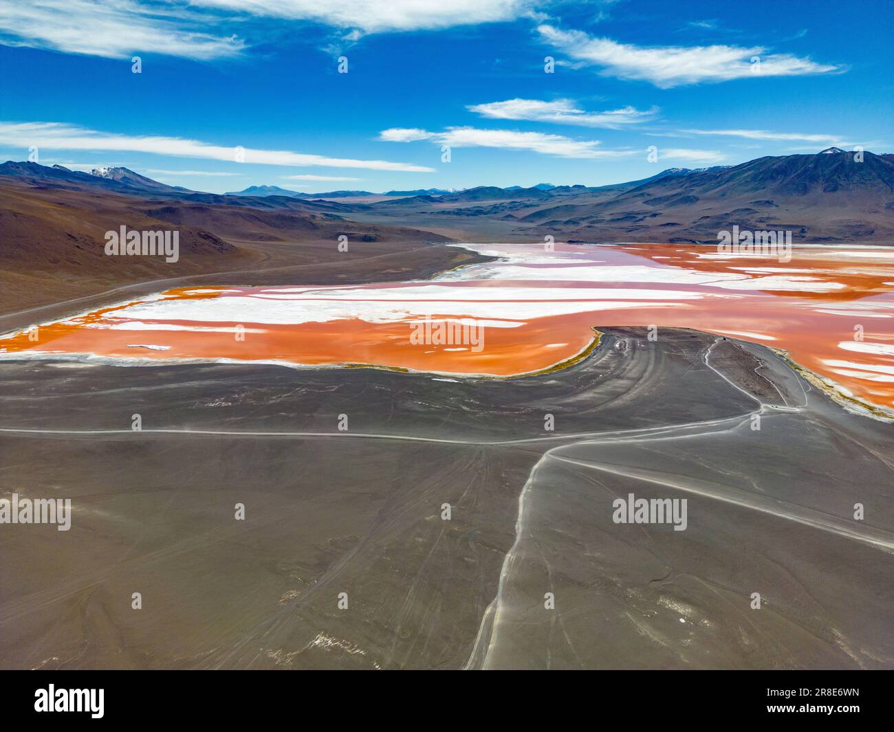 Aerial view of Laguna Colorada, famous natural sight while traveling ...