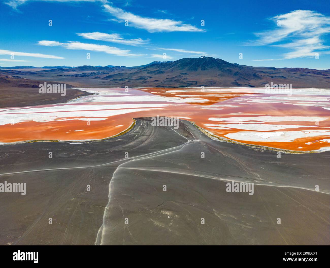 Aerial view of Laguna Colorada, famous natural sight while traveling ...