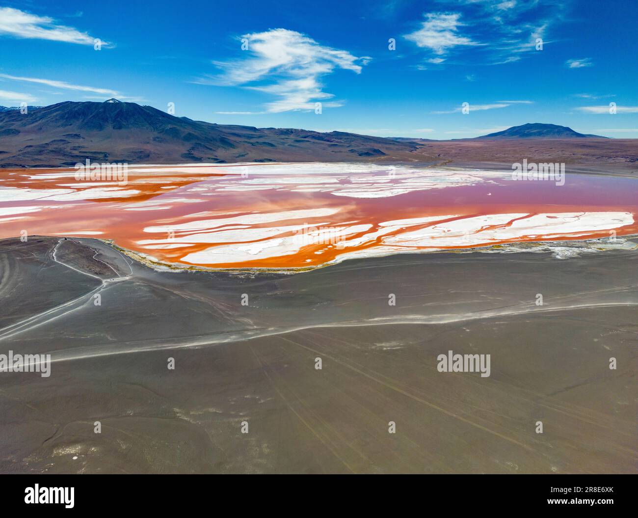Aerial view of Laguna Colorada, famous natural sight while traveling ...