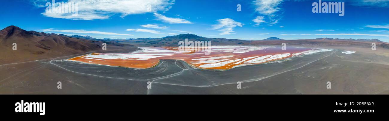 Aerial view of Laguna Colorada, famous natural sight while traveling ...