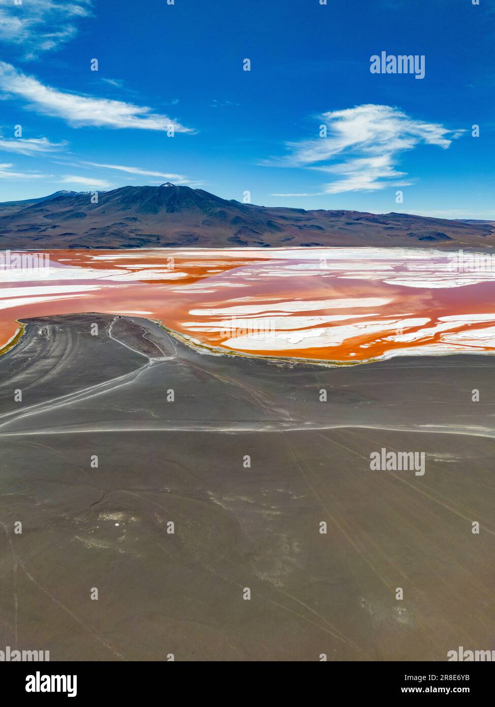 Aerial view of Laguna Colorada, famous natural sight while traveling ...