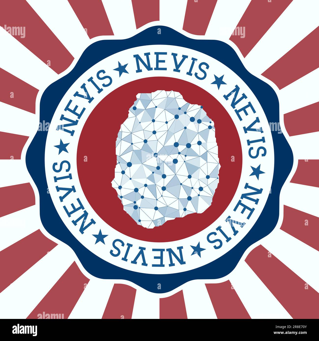 Nevis Badge. Round logo of island with triangular mesh map and radial ...