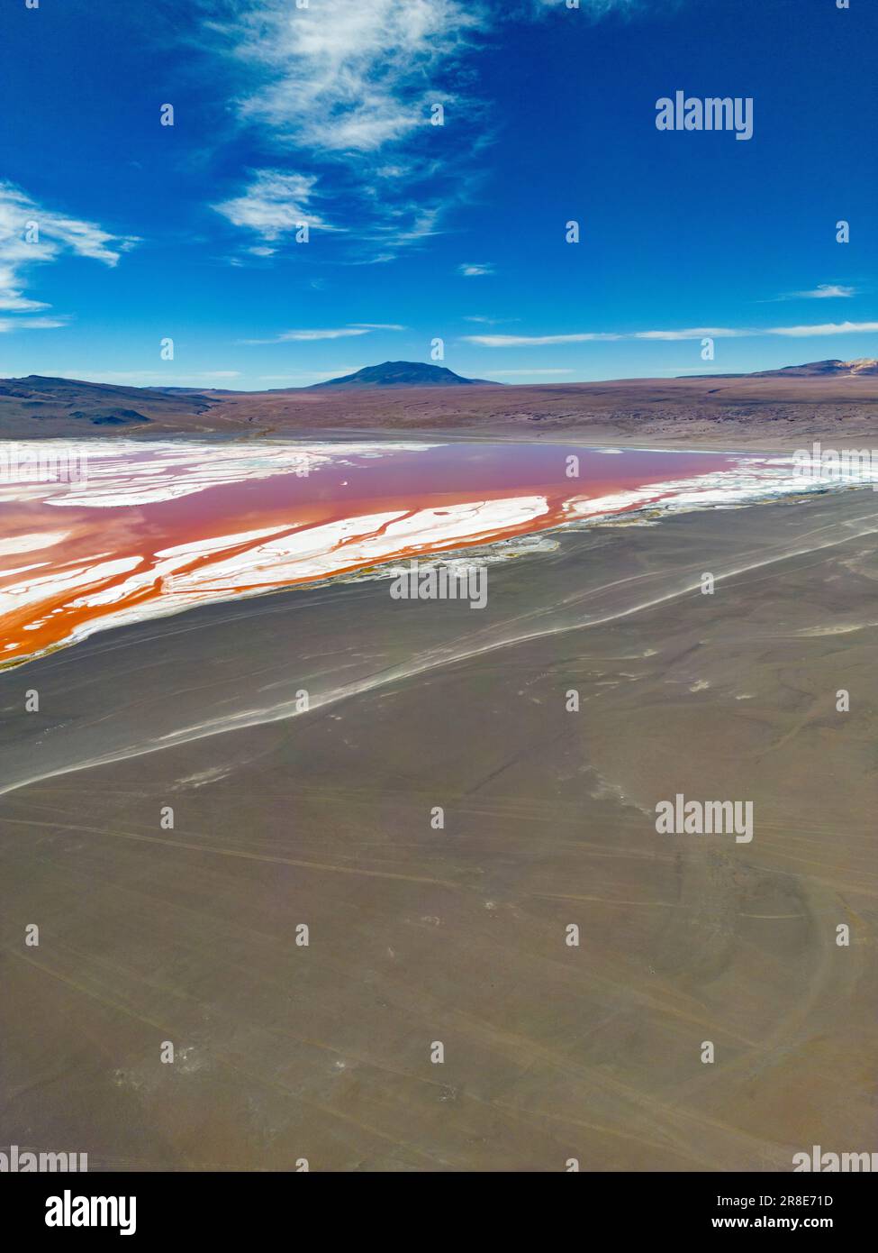 Aerial view of Laguna Colorada, famous natural sight while traveling ...