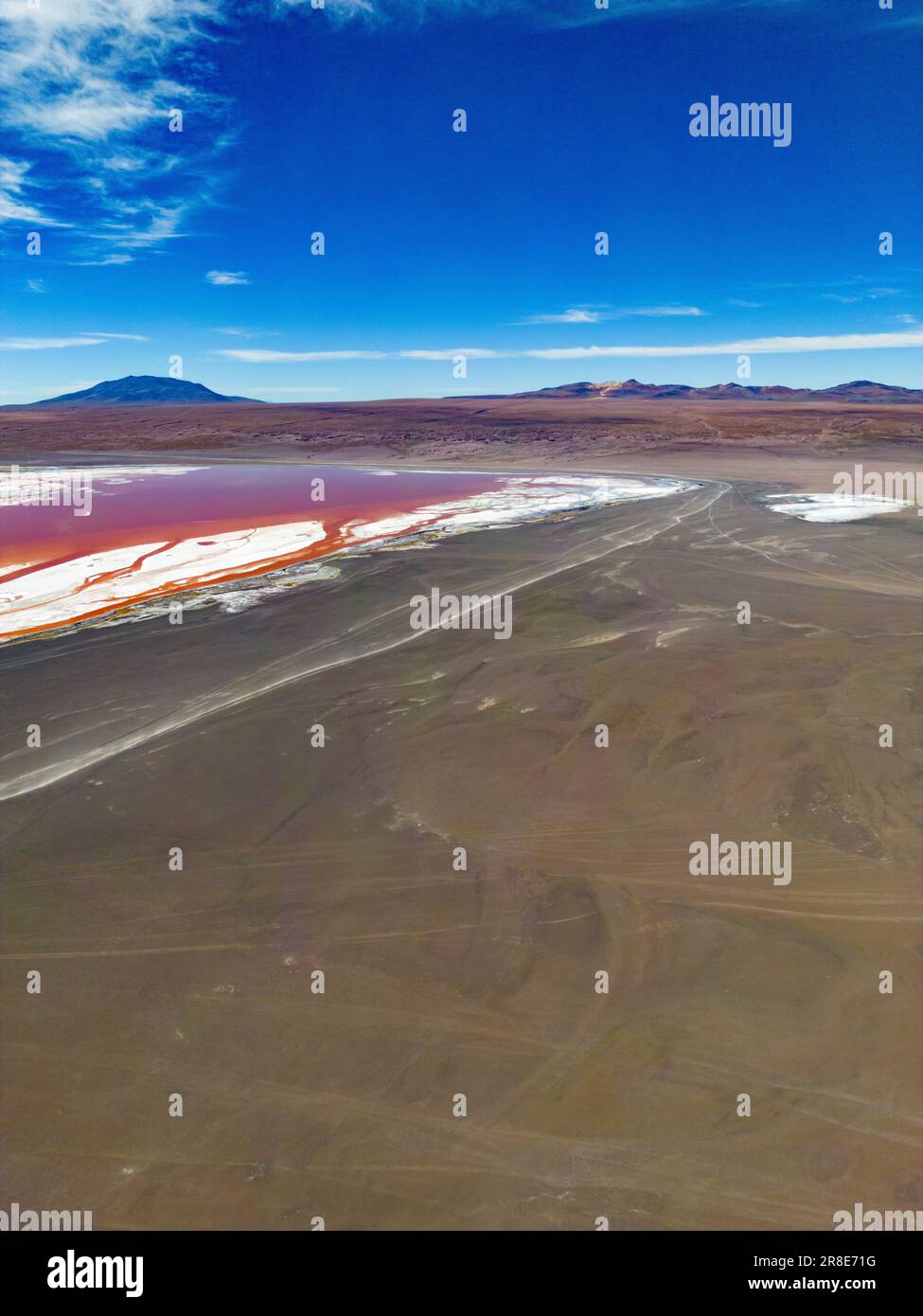 Aerial view of Laguna Colorada, famous natural sight while traveling ...