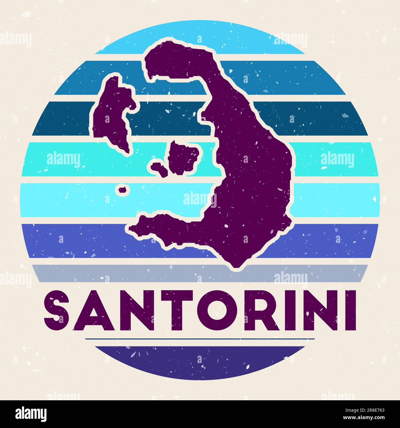 Santorini logo. Sign with the map of the island and colored stripes ...