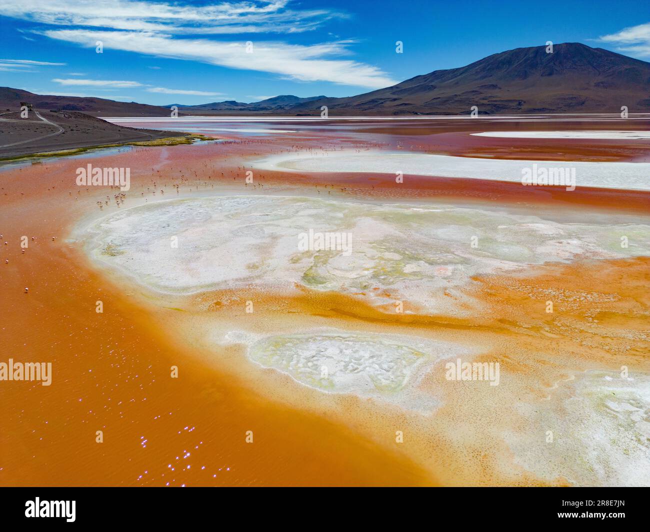Aerial view of Laguna Colorada, famous natural sight while traveling ...