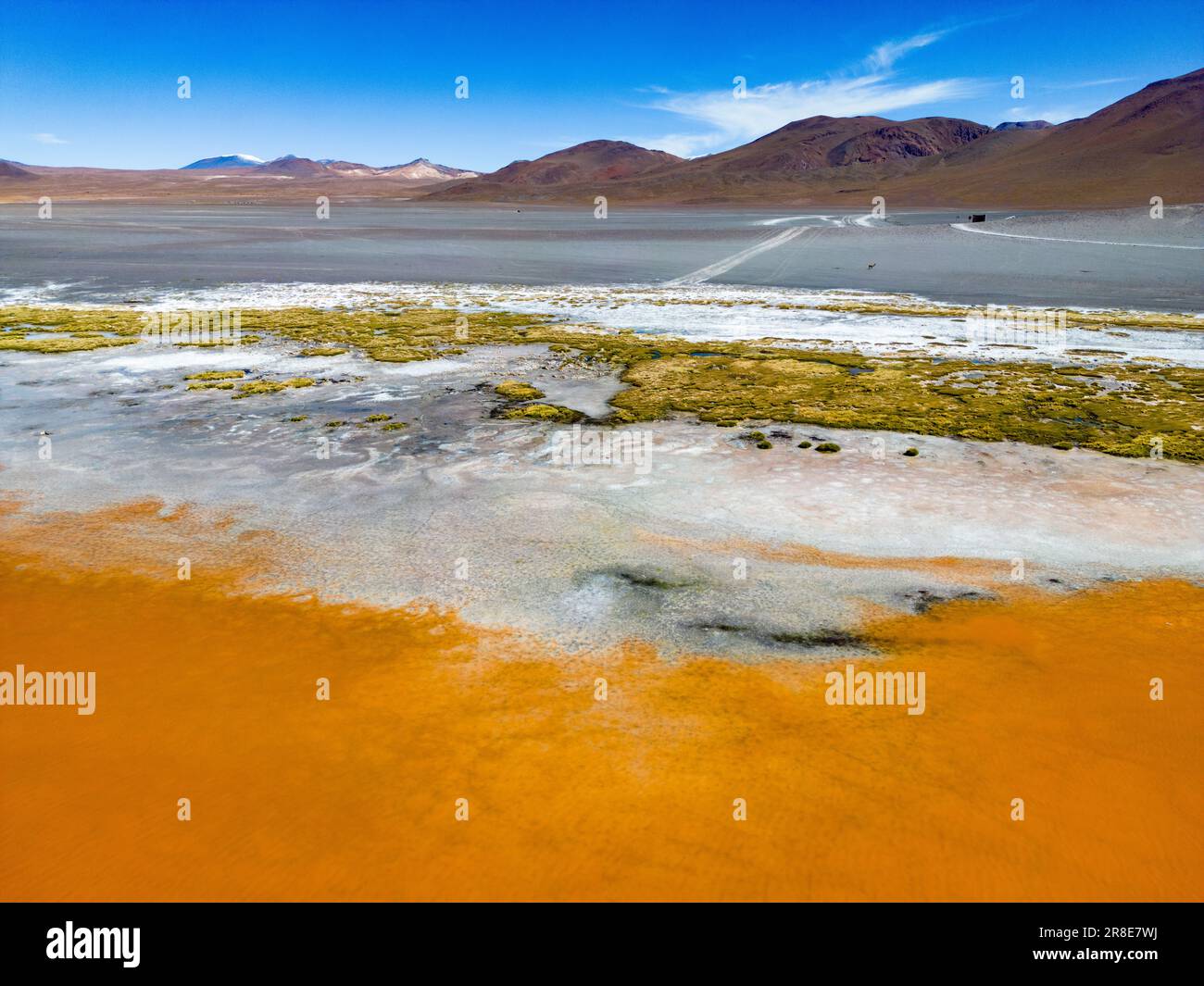 Aerial view of Laguna Colorada, famous natural sight while traveling ...
