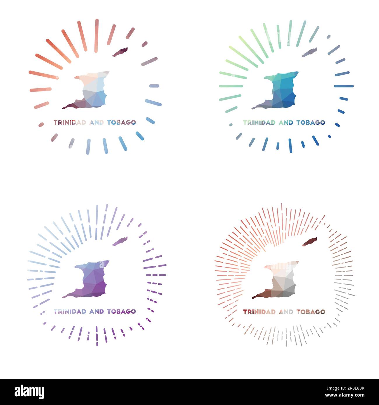 Trinidad and Tobago low poly sunburst set. Logo of country in geometric ...