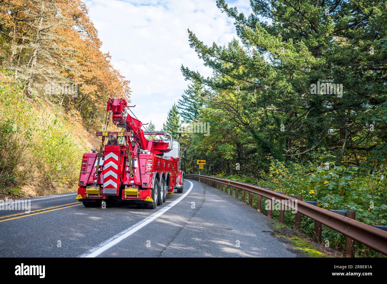 Powerful industrial mobile road assistant big rig red tow semi truck ...