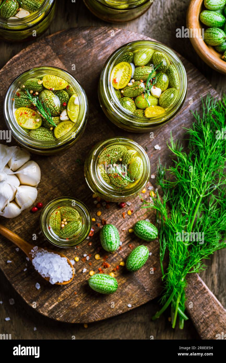 Homemade food: Pickled cucamelons (pickled cucumbers, pickled gherkins ...