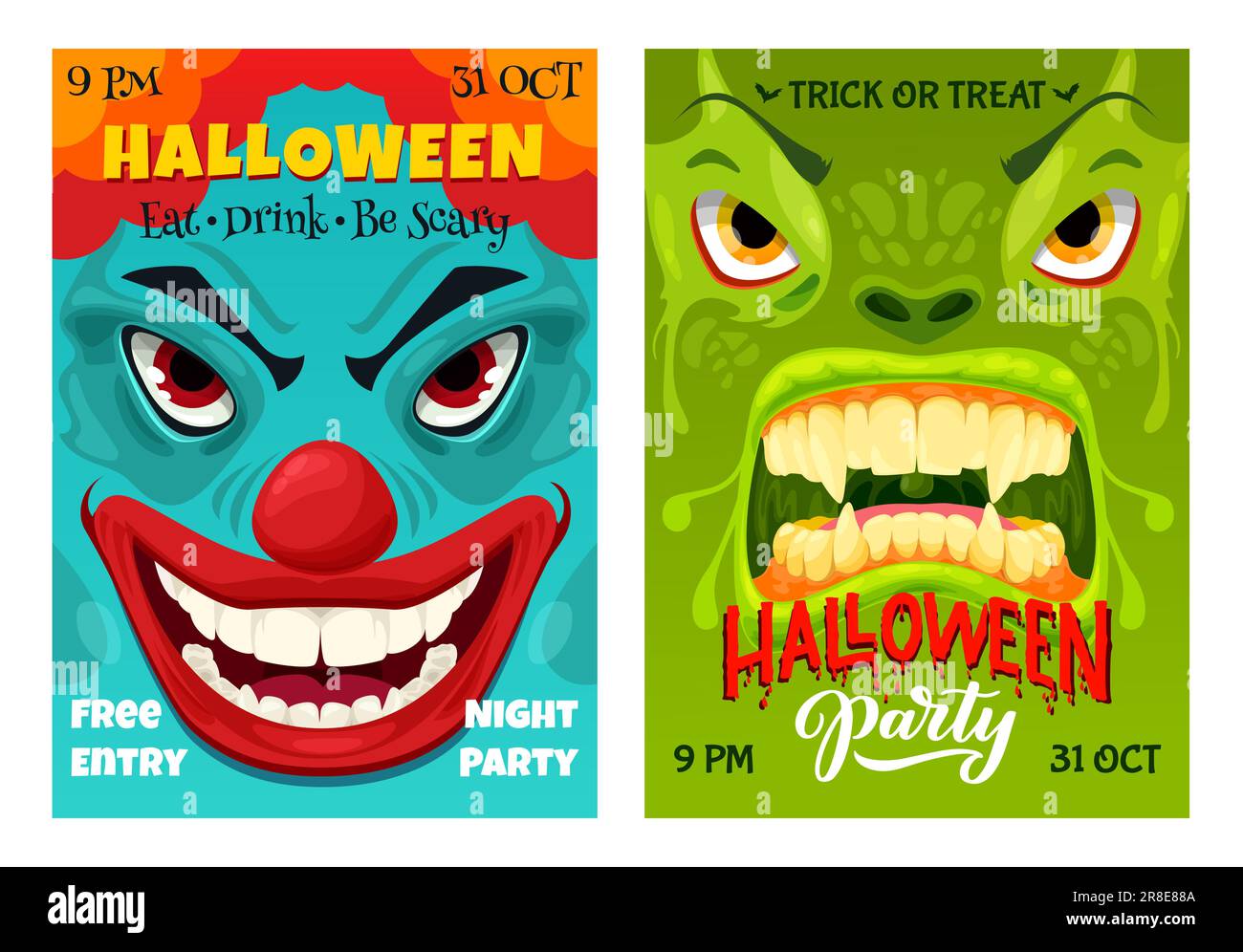 Halloween party flyer, cartoon monster characters. Vector Happy ...