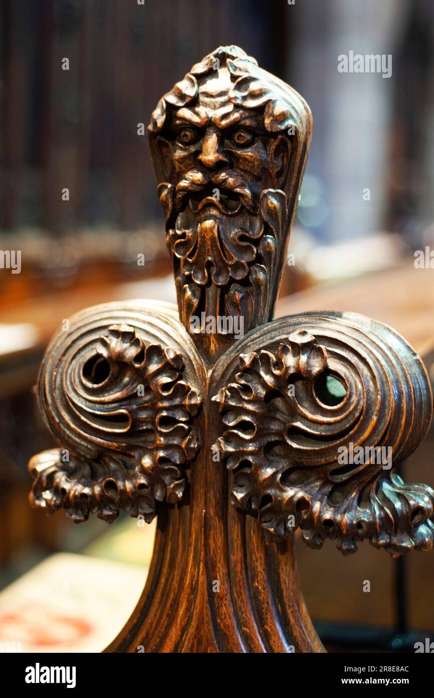 Carved 'green man' pew end,St Nicholas Cathedral, Newcastle-upon-Tyne ...
