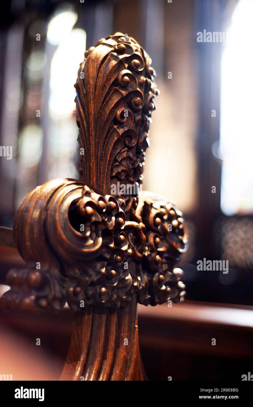 Carved pew end,St Nicholas Cathedral, Newcastle-upon-Tyne Stock Photo ...