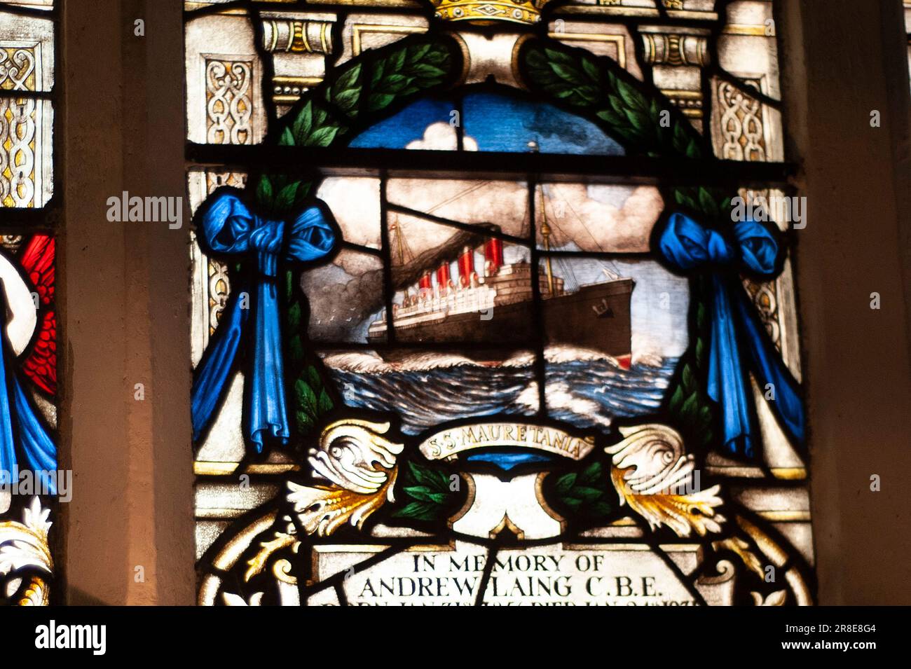 RMS Mauritania depicted on the Sir Andrew Laing Memorial Window, St ...