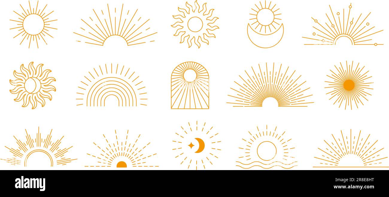 Bohemian sunburst. Sunrise symbol, sun and moon rays. Symbolic ...