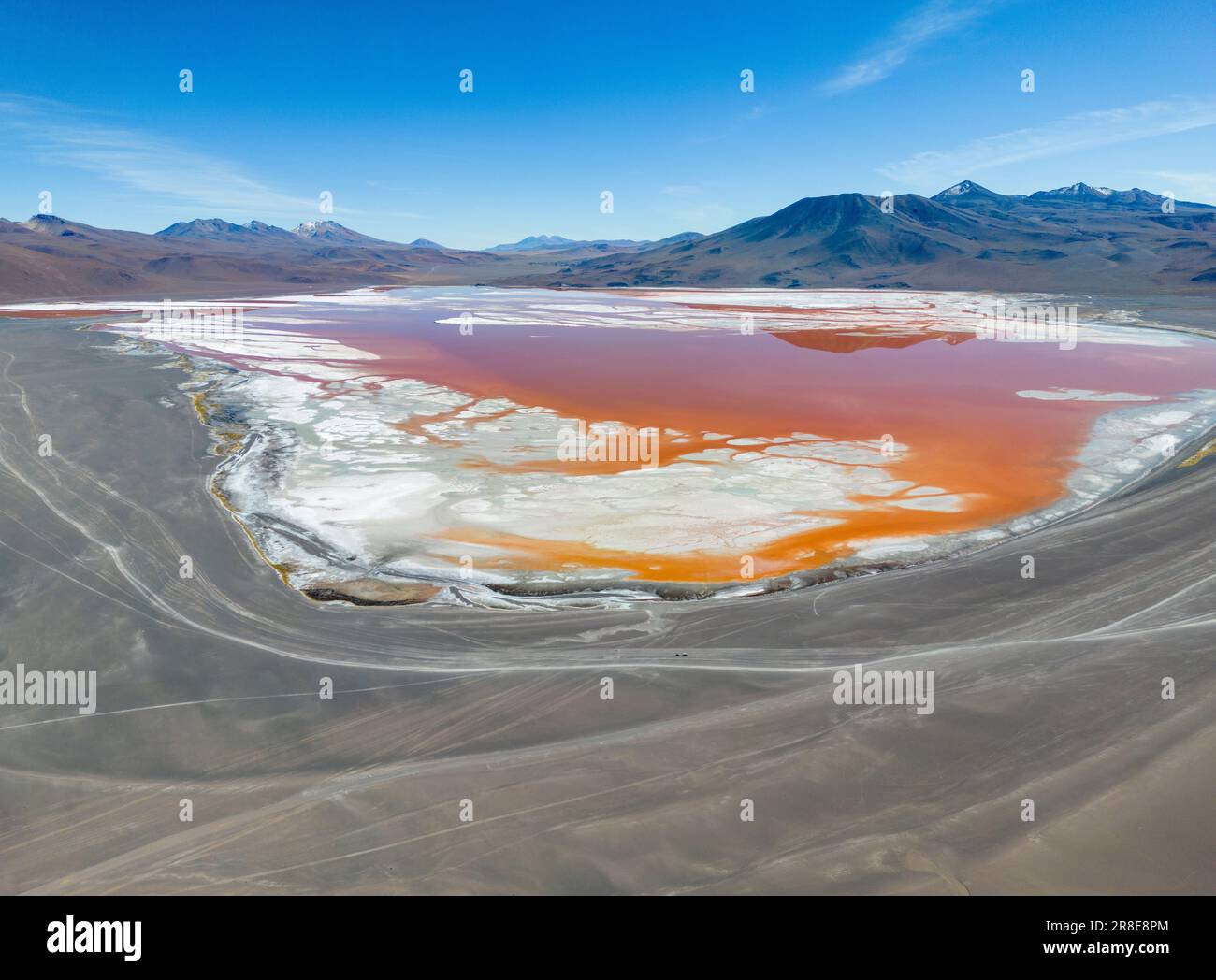 Aerial view of Laguna Colorada, famous natural sight while traveling ...