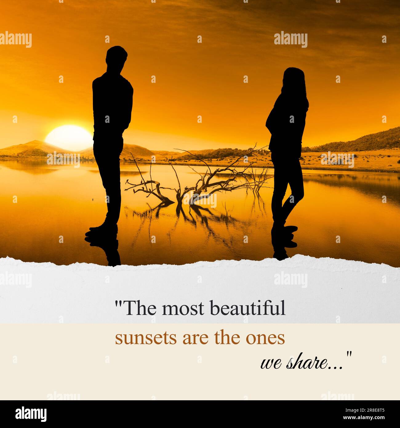 The most beautiful sunsets are the ones we share text and silhouette ...