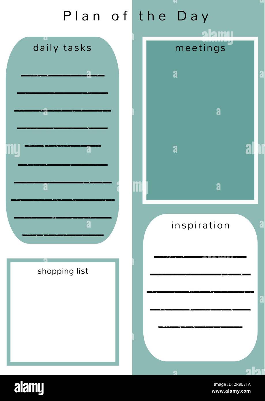 Illustration of plan of the day, daily tasks, meetings, inspiration and ...