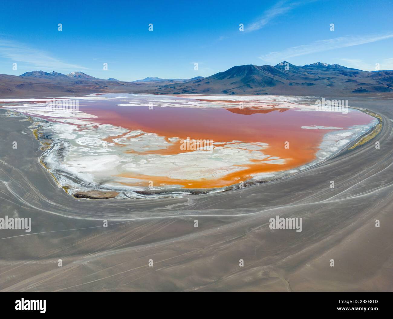 Aerial view of Laguna Colorada, famous natural sight while traveling ...