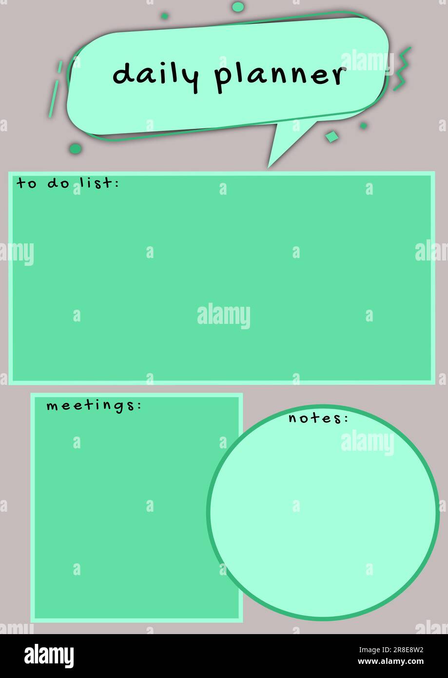 Illustration of daily planner, to do list, meetings, notes text with ...