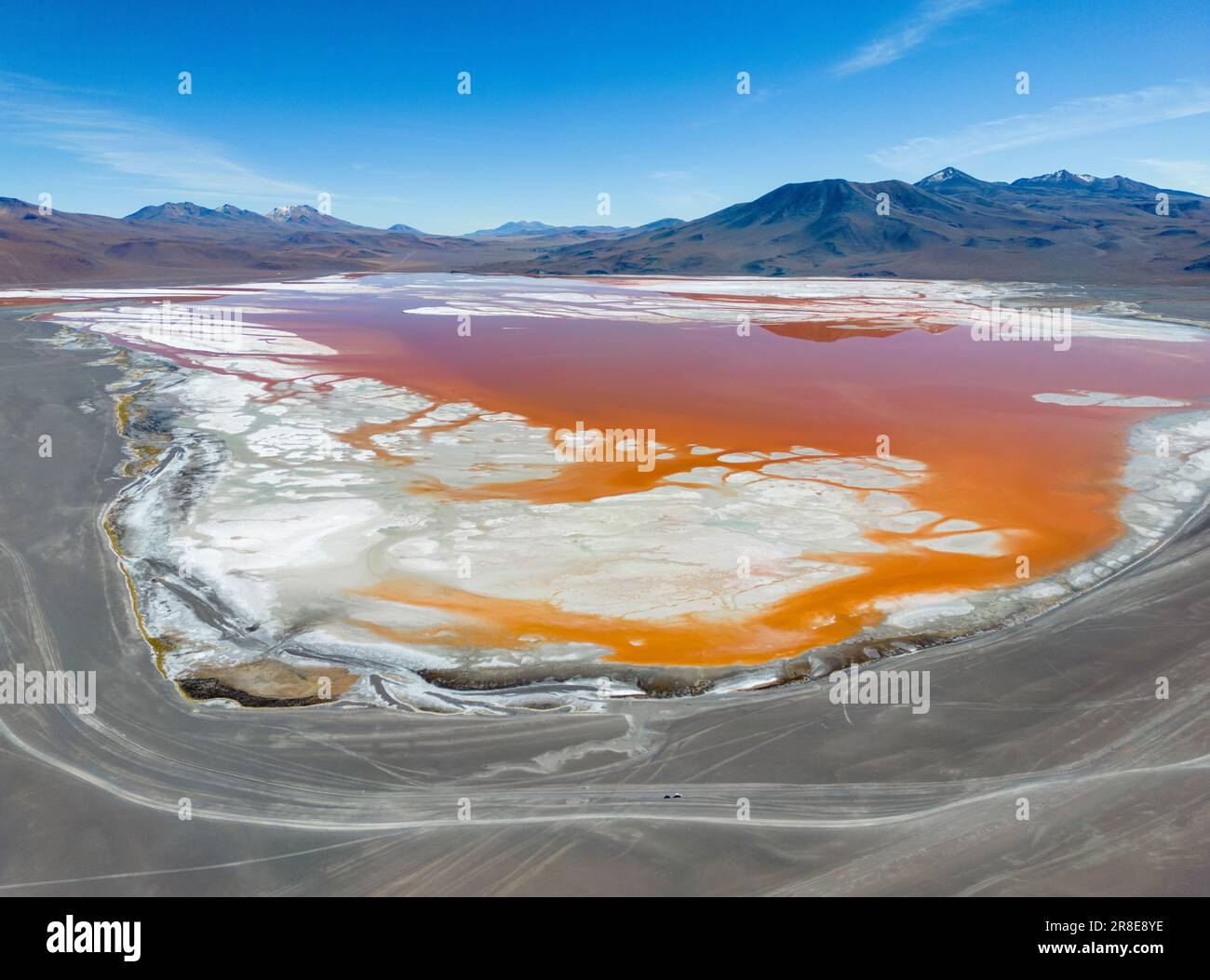 Aerial view of Laguna Colorada, famous natural sight while traveling ...