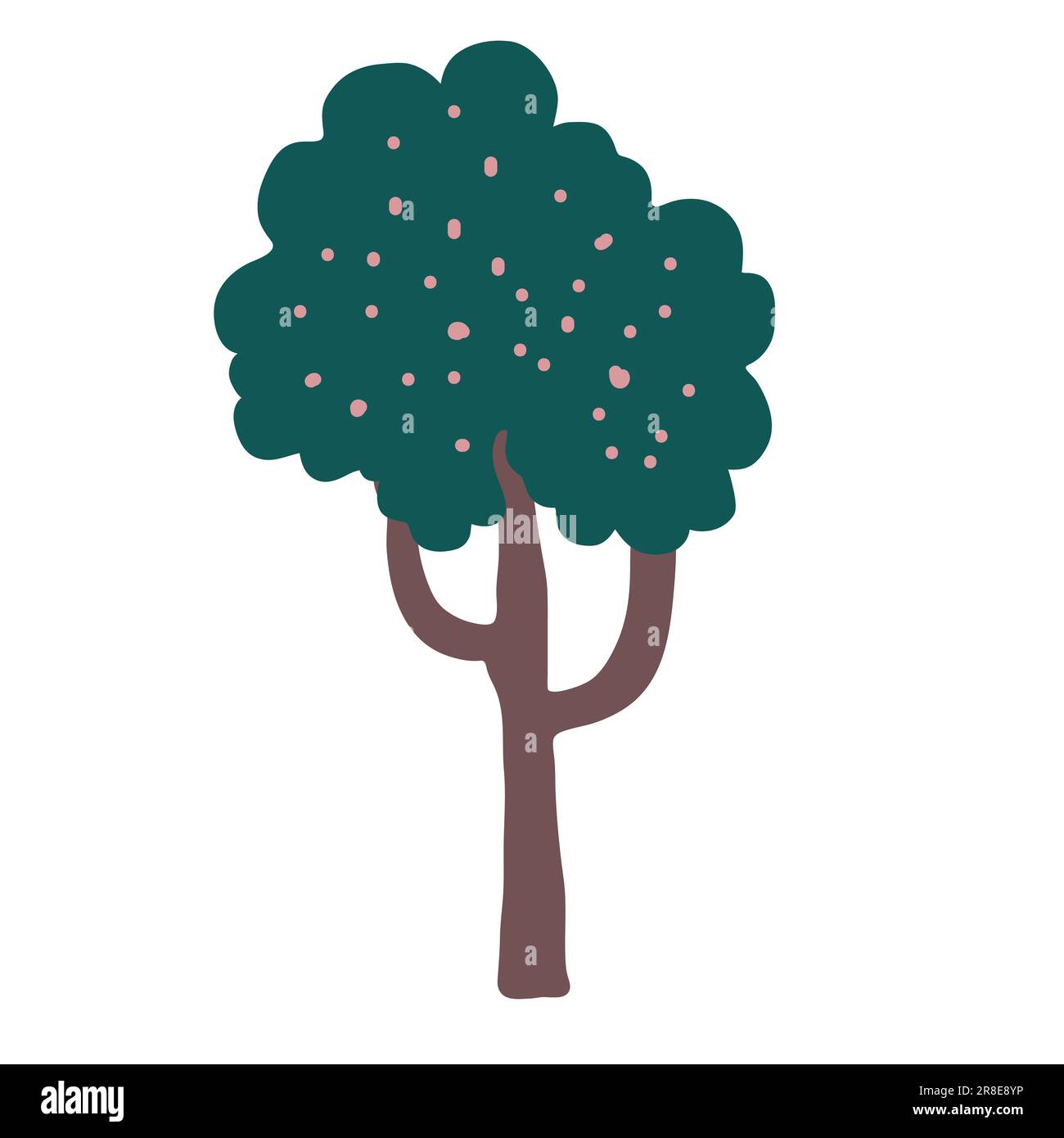 Apple tree icon in doodle cartoon style isolated on white. Forest hand ...