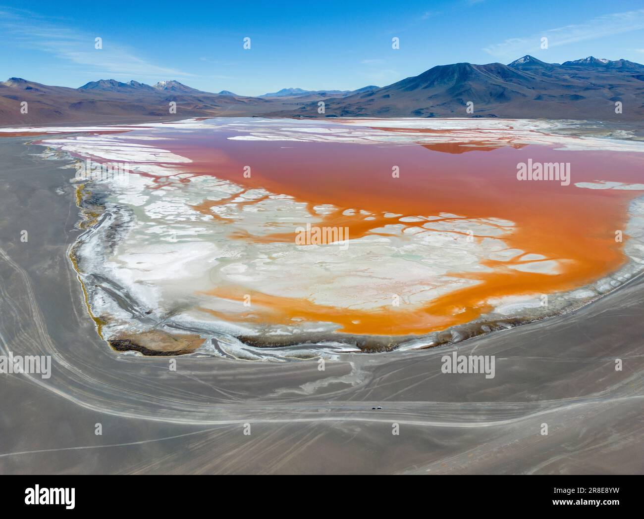 Aerial view of Laguna Colorada, famous natural sight while traveling ...