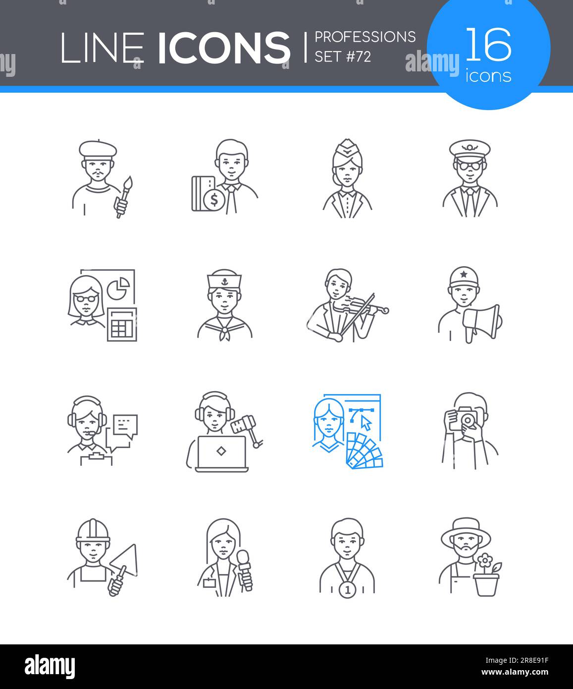 Professions Modern Line Design Style Icon Set Stock Vector Image And Art Alamy