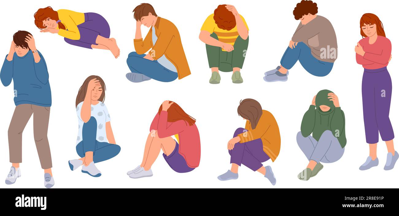 Young people suffer from anxiety. Depressive teenagers, headache pain ...