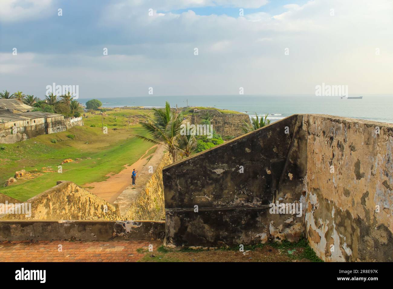 Old walls of Galle Dutch fort. Sri Lanka. Sunset sky with copy space ...