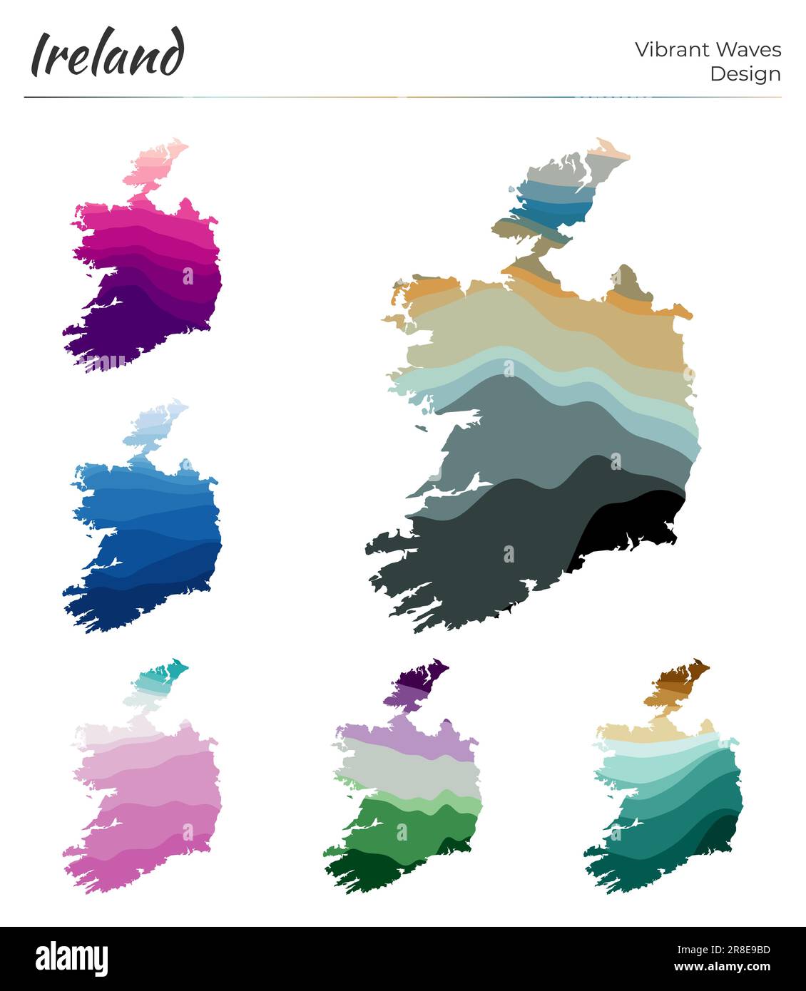 Set of vector maps of Ireland. Vibrant waves design. Bright map of ...