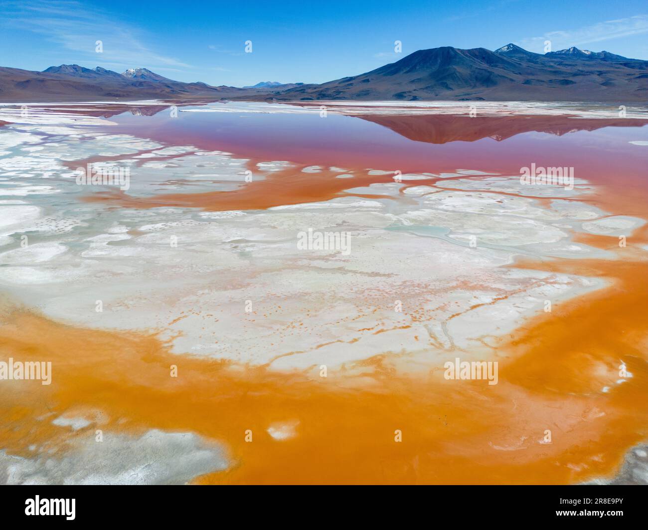 Aerial view of Laguna Colorada, famous natural sight while traveling ...