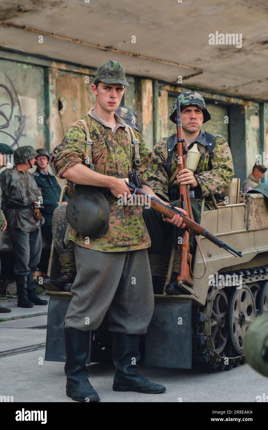 Hel, Poland - August 2022 Military troops marching during 3 May Polish ...