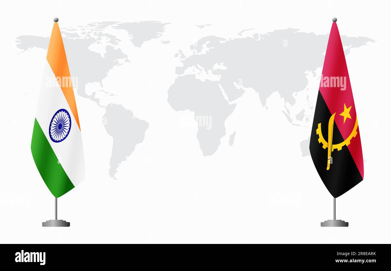 India and Angola flags for official meeting against background of world ...