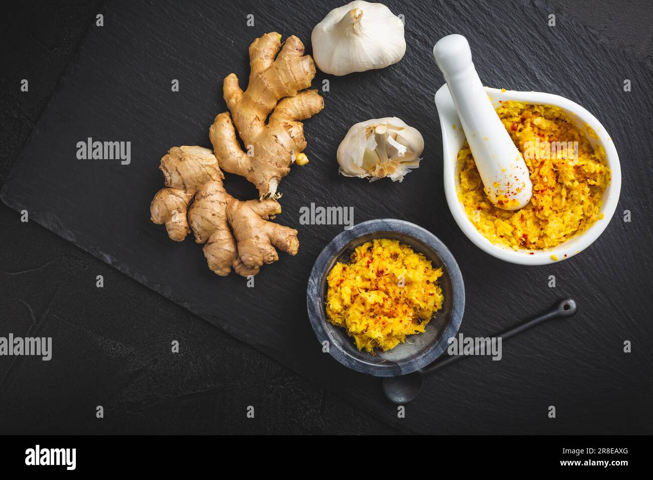 Homemade fresh ginger and garlic paste or Adrak Lahsun puree with ...